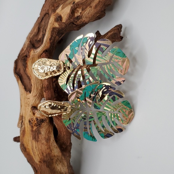 Jewelry | Metal Cutout Tropical Palm Leaf Gold Earrings | Poshmark